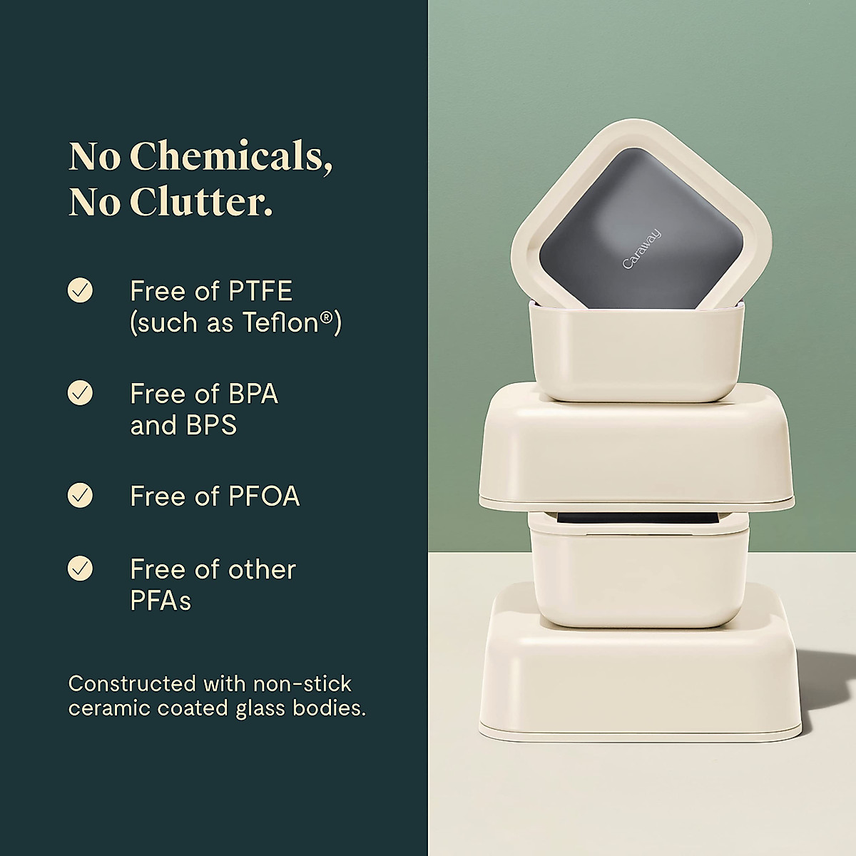 Caraway Glass 4.4 Cup Food Container - Ceramic Coated for Nonstick Storage with Glass Lids - Dishwasher, Oven & Microwave Safe