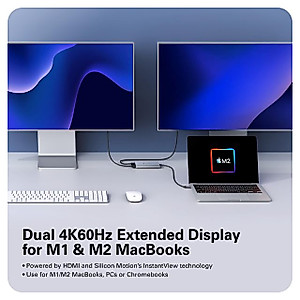 HyperDrive Dual 4K HDMI Adapter for M1/M2 MacBook 2X HDMI, Pass-Through Charging