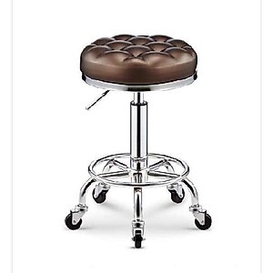 Saddle Chair Stool on Wheel，Small Computer Stool with Brown PU Synthetic Leather Seat，Adjustable Height 45-58 cm，Supported weight 160 Kg，Sewing Stoolfor Beauty Kitchen Salon Home Office, Adjustable H