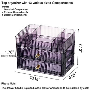 KchThass Acrylic Makeup Organizer with 2 Drawers,Cosmetic Display Cases for Vanity,Skincare Organizers Countertop,Desk Storage Holder for Perfume,Lotion,Lipstick,Brushes (3-Layer,Purple)