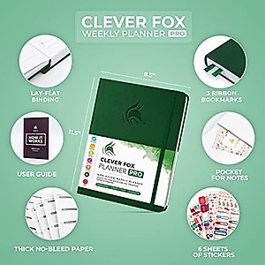 Clever Fox Planner PRO – Weekly & Monthly Life Planner to Increase Productivity, Time Management and Hit Your Goals – Organizer, Gratitude Journal – Undated, 1 Year – Softcover, 8.5x11″ (Forest Green)