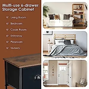 Giantex Drawer Storage Dresser, Wide Storage Organizer Unit with Labels, Steel Frame & 5 Removable Fabric Bins, Vertical Dresser Tower for Living Room, Bedroom, Closet, Entryway, Office (Black)