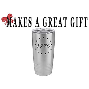 Rogue River Tactical Betsy Ross 1776 American USA Flag 20 Oz. Travel Tumbler Mug Cup w/Lid Vacuum Insulated Hot or Cold Military Vet Gift (Silver)