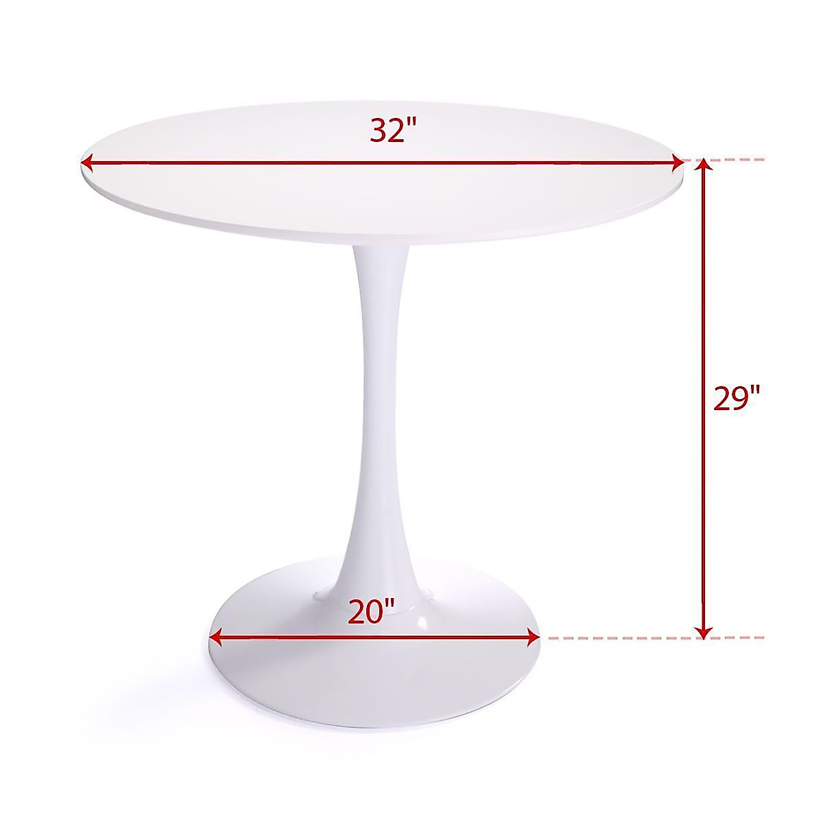 Gecheer 31.5" H White Tulip Table Mid-Century Dining Table with Round MDF Table Top, Pedestal Dining Table, End Table Leisure Coffee Table