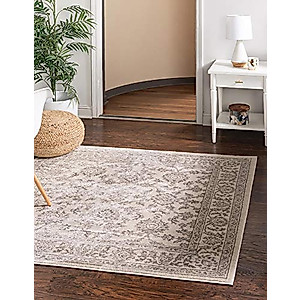 Rugs.com Charlotte Collection Rug – 4 Ft Square Ivory Low-Pile Rug Perfect for Living Rooms, Kitchens, Entryways