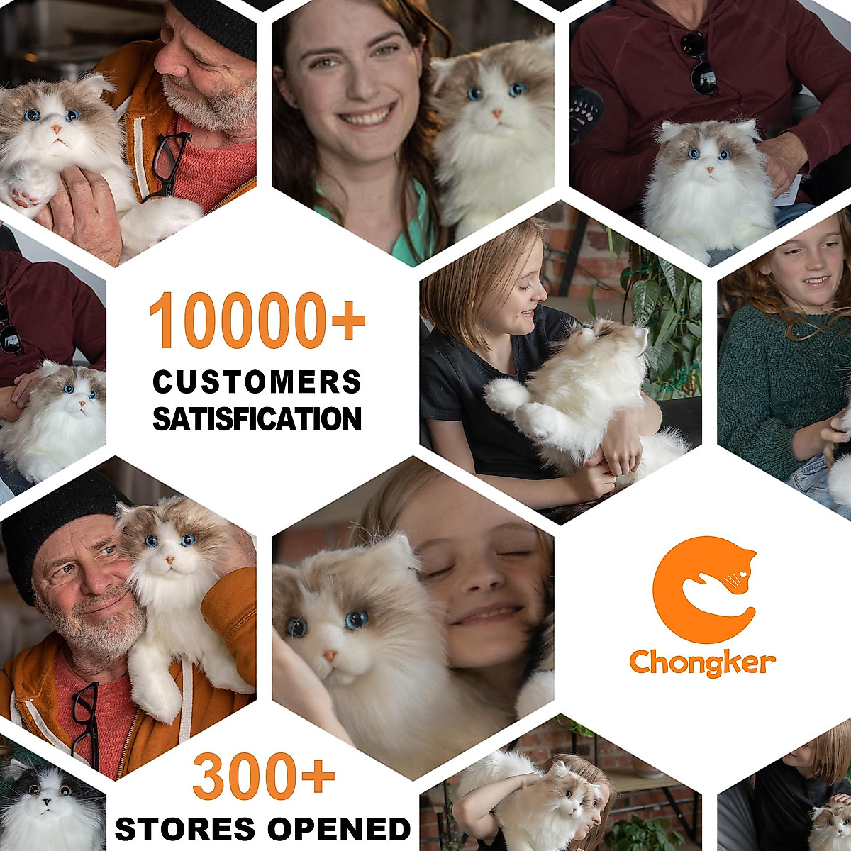 Chongker Stuffed Animals Handmade Cat Plush, Realistic Companion Pet, Lifelike White Cat