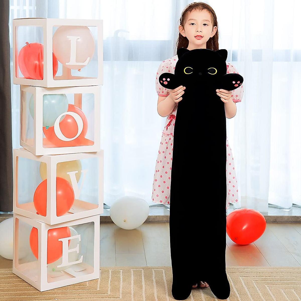 Long Cat Plush Cute Black Cat Stuffed Animals 43inch Soft Plushies Body Pillow Kitten Plush Throw Pillow Kawaii Big Plush Doll Toys Gift for Kids Girlfriend Birthday, 110cm/43.3inch