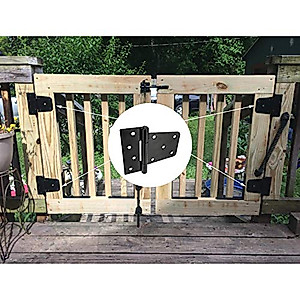 3.5 inch Black Door Shed Hinges Square Barn Hinges Heavy Duty Gate Hinges Wrought Hardware Iron Rustproof for Wood Fences (Not Included Screws)