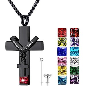 YOUFENG January Birthstones Urn Necklaces for Ashes Cross Cremation Pendant Urns for Human Ashes Memorial Keepsake Locket Jewelry