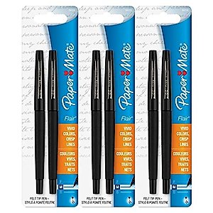 Paper Mate Flair Porous Felt Tip Pens, Medium Point, Black Ink (6 Count)