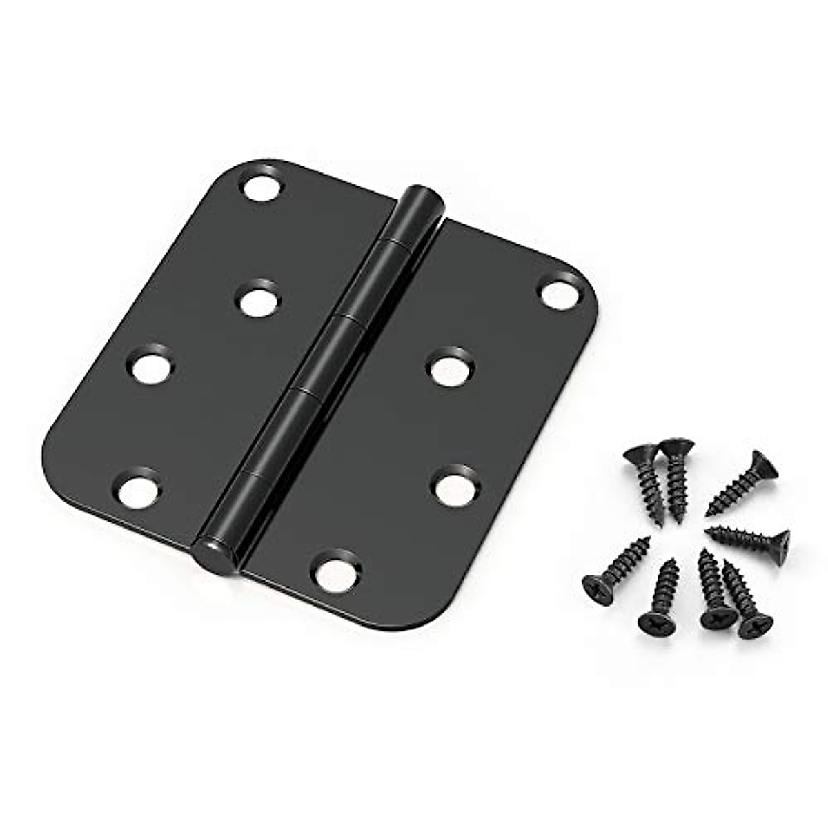 KNOBWELL 12 Pack 4" X 4" Matte Black Door Hinges Rounded Square Corner, 5/8 Inch Round Radius Exterior Door Hinge in Black