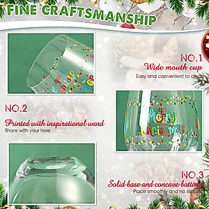 Patelai 2 Pieces Christmas Stemless Wine Glass, 17 oz Merry Christmas Happy Holiday Wine Glass Funny Mug Cup, Christmas New Year Gifts for Women Men Mom Dad Wife Husband