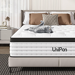 UniPon 12 Inch Hybrid Mattress King, Spring Mattress with Gel Memory Foam, Medium Firm Mattress, Assembled in USA, Supportive Individually Pocket Spring Mattress, Bed in a Box, Pressure Relief