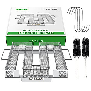 Cold Smoke Generator, GARLLEN Stainless Steel Cold Smoker, BBQ Grill Cold Smoke Box with Brush and Hooks, Smoke Generator Cold Smoking for Garden Camping Cooking