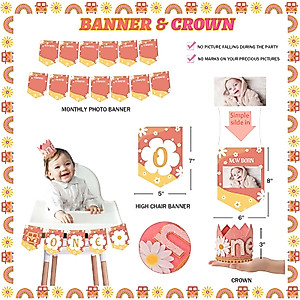 125 PCs Groovy One Party Decorations, Fiesec One Groovy Baby Birthday Decorations Girl Boho Daisy Hippie First Party Backdrop Balloon Garland Monthly Photo Highchair Banner Cake Topper Crown Poster