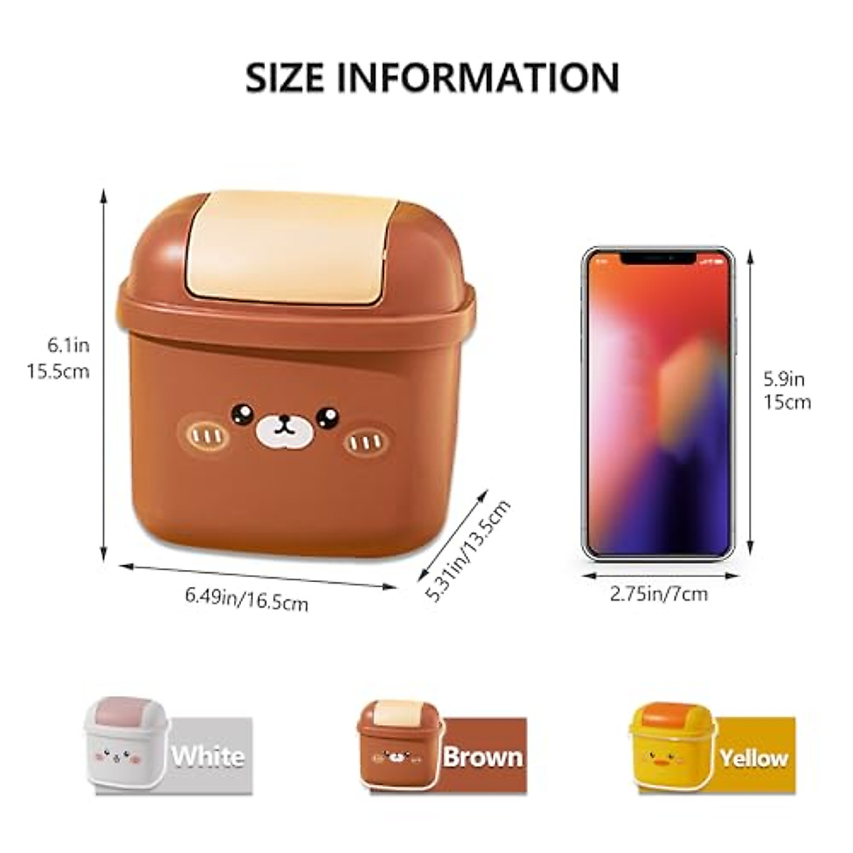 Benshukam Mini Trash Can with Lid Countertop Garbage Bin Tiny Desktop Waste Garbage Bin with Swing Lid for Bathrooms, Kitchens, Offices, Waste Basket(Brown)