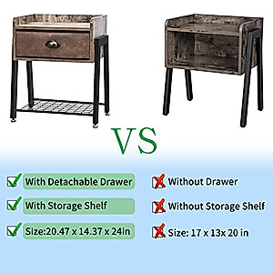 X-cosrack Rustic Nightstand with Drawer, Brown Small Nightstand Bedside Table for Bedroom, Bed Side Table/Night Stand for Living Room, 20.47 x 14.37 x 24 Inch
