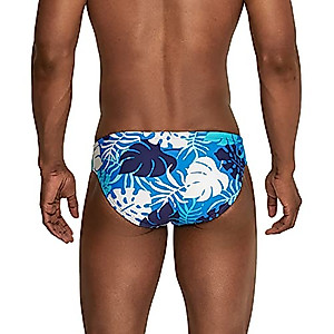 Speedo Men's Standard Swimsuit Brief Creora Highclo Printed, Palm Blue Radiance/Atoll, 38