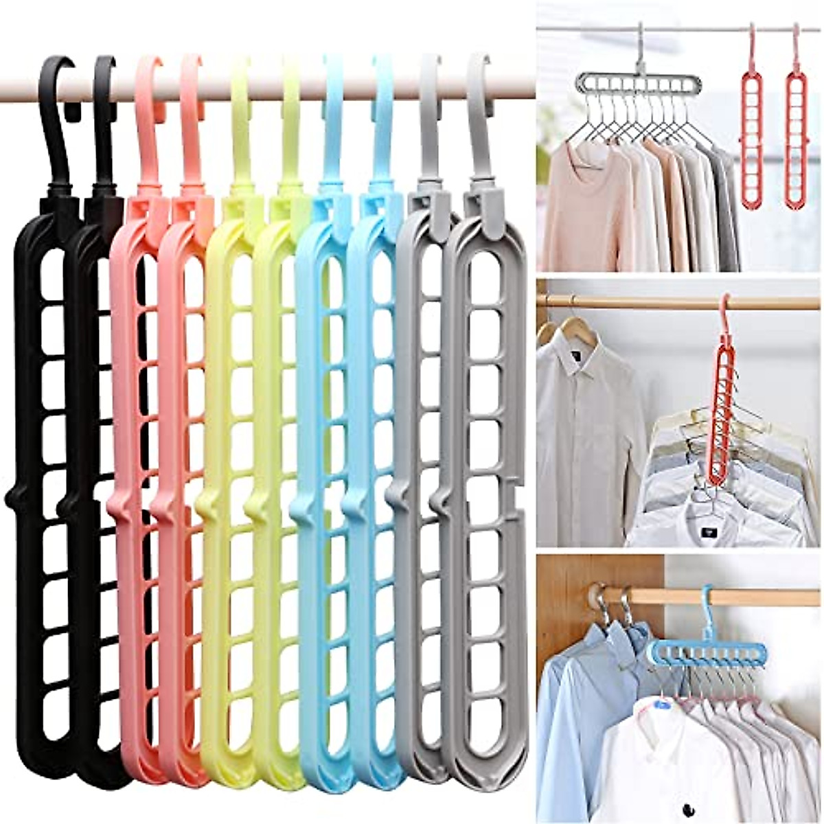 HEYHOUSE Closet Organizers and Storage,College Dorm Room Essentials,Pack of 10 Multifunctional Closet Organizer Magic Space Saving Hangers with 9 Holes Closet Storage Organization for Wardrobe Closet