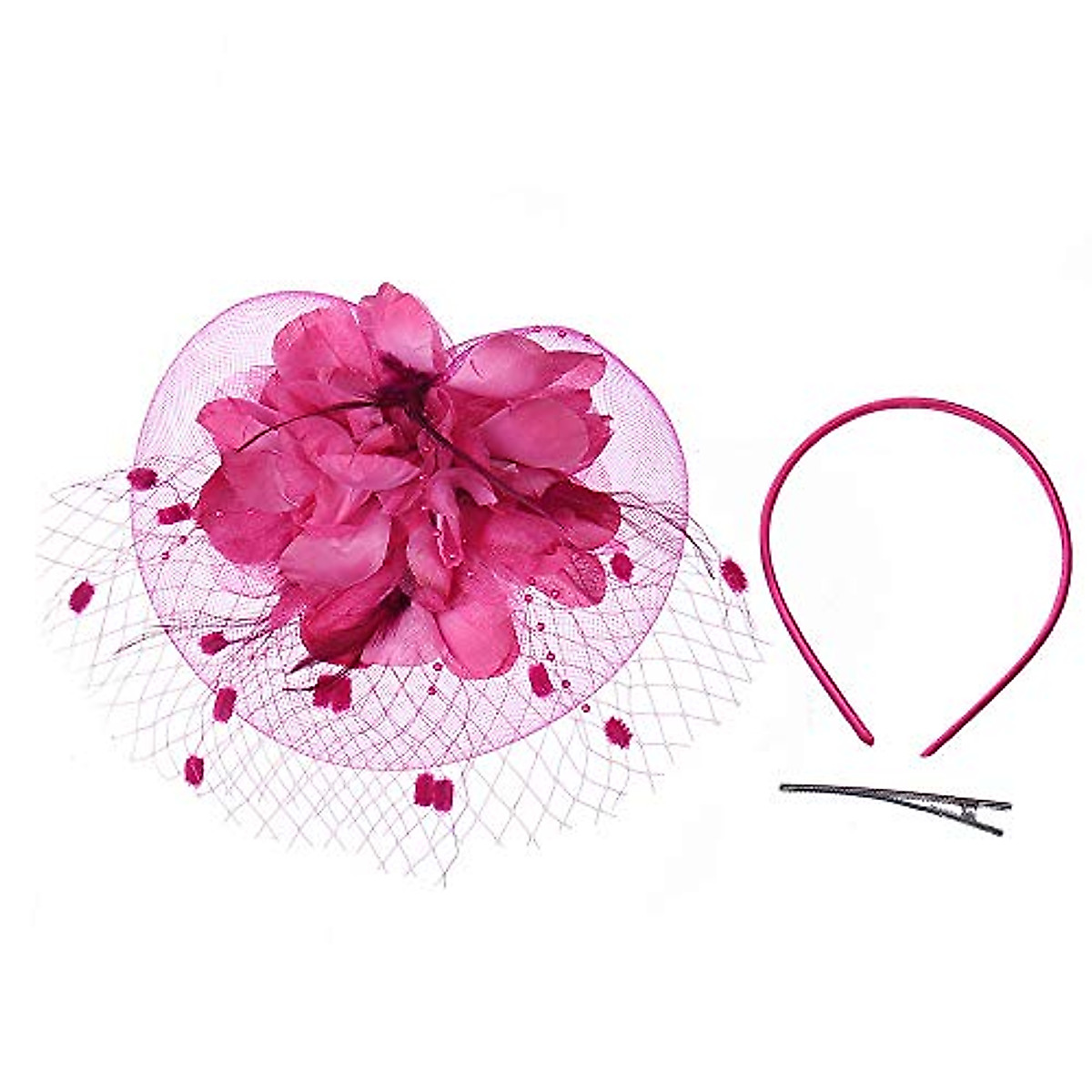 Derby Netting Mesh Headband,BOLUBILUY Feather Big Flowers Hair Band Tea Party Girls Women Wedding Bridal Fascinator Hat