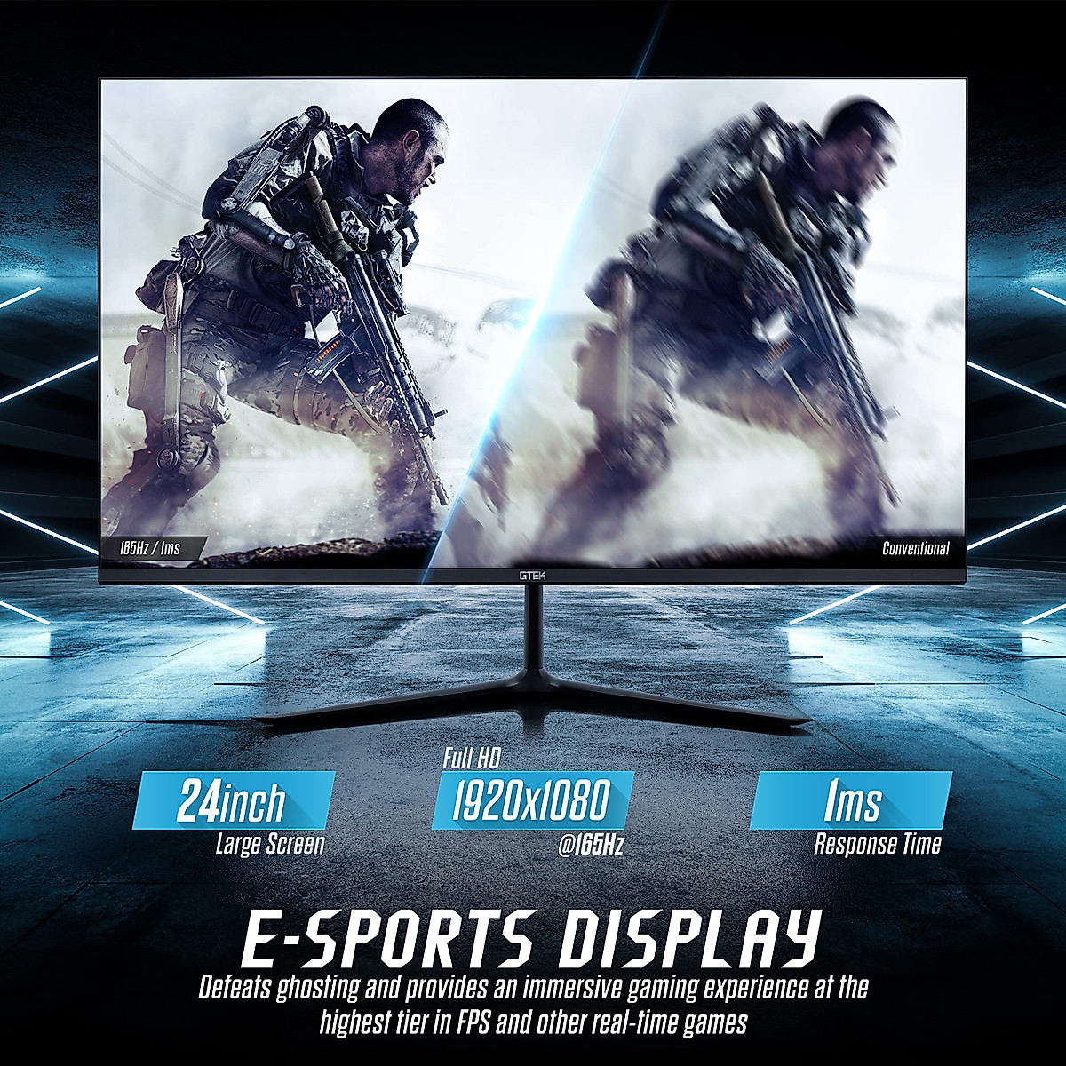 GTEK 24 Inch Gaming Monitor IPS, 165Hz Frameless Display Full HD 1920 x 1080P, IPS Technology 1ms, Supports 144Hz HDR, FreeSync, DisplayPort/HDMI, VESA - F2465P