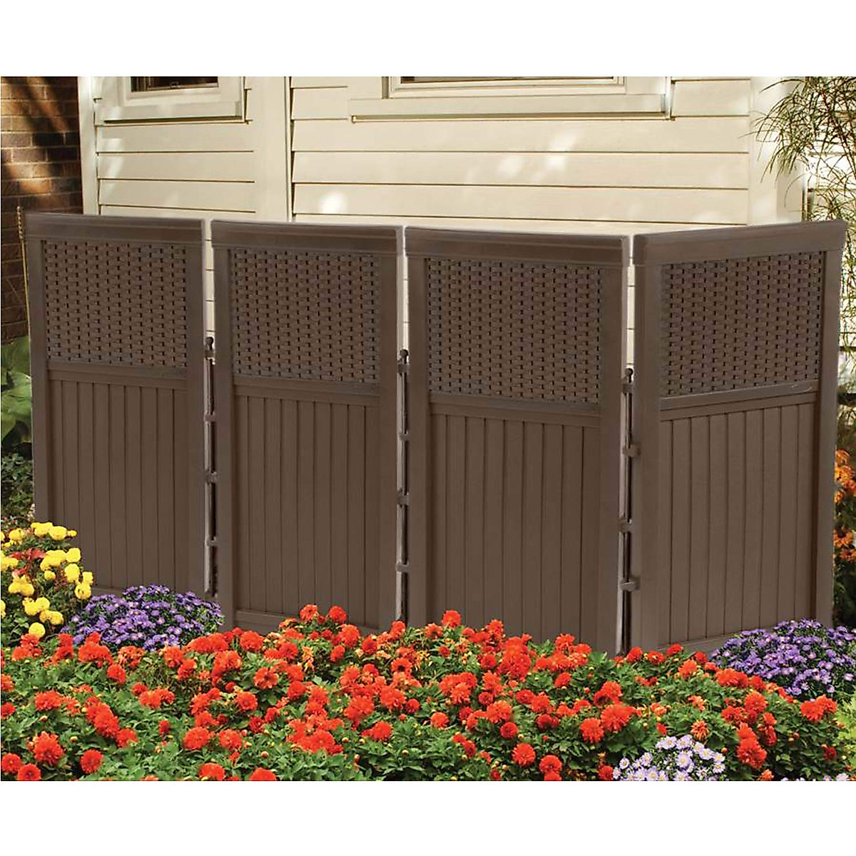 Suncast 4 Freestanding Wicker Resin Reversible Panel Outdoor Screen Enclosure, Brown, 23"