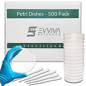 Evviva Sciences Petri Dish 500 Pack – 500 Petri Dishes – 100 X 15mm – Premium Performance – 3 Vents to Reduce Condensation – for Lab Research, Education, & More - W/5 Evviva Transfer Pipettes