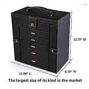 Kendal Huge Jewelry Box Jewelry Case with 6 Tier 5 Drawers Large Storage Capacity with Mirror Jewelry Storage Organizer Great Gift Also Good For Watches LJC-SHD5BK (black)