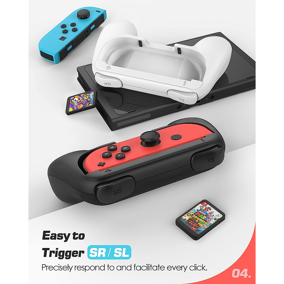 MoKo Steering Wheel & Grips for Nintendo Switch OLED 2021/Switch Joy-Con Controllers, 2 Pack Mariokart Racing Steering Wheel & 2 Pack Comfort Hand Grip Handle Kit for Mario Kart 8 Deluxe, Black&White