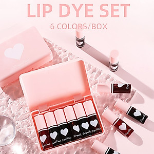 6 Colors Lip Tint Stain Set, Korean Lip Gloss Lip Tint Stain Plumping Mini Liquid Lipstick, Multi-use Lip and Cheek Tint, Long lasting High Pigment, Liquid Blush Waterproof Tinted Lip Gloss