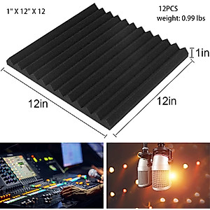 48 Pack Black Acoustic Foam Panels, 1" X 12" X 12" Acoustic Panels Soundproof Studio Foam for Walls Sound Absorbing Panels Sound Insulation Panels, Acoustic Foam Panels (48 PCS)