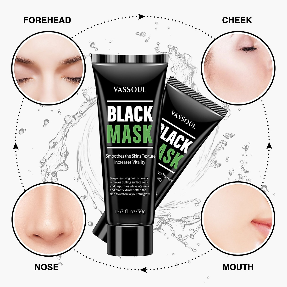 Vassoul Blackhead Remover Mask, Peel Off Blackhead Mask - Deep Cleansing Black Mask, Bamboo Activated Charcoal Peel-Off Mask (V002)