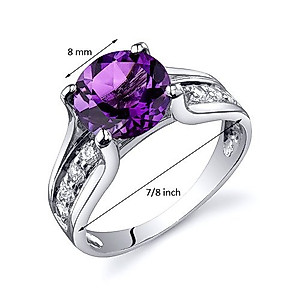 PEORA Amethyst Cathedral Solitaire Ring for Women 925 Sterling Silver, Natural Gemstone Birthstone, 1.75 Carats Round Shape 8mm, Size 6