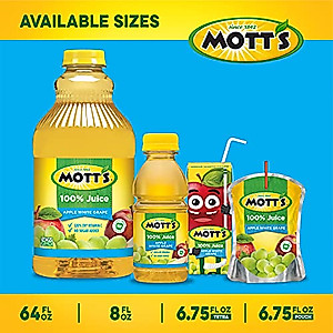 Mott's Apple White Grape 100% Juice, 8 Fluid Ounce Bottle, 6 Count
