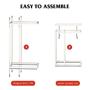 WLIVE Side Table, C Shaped End Table for Couch, Sofa and Bed, Large Desktop C Table for Living Room, Bedroom, Creamy White and Black