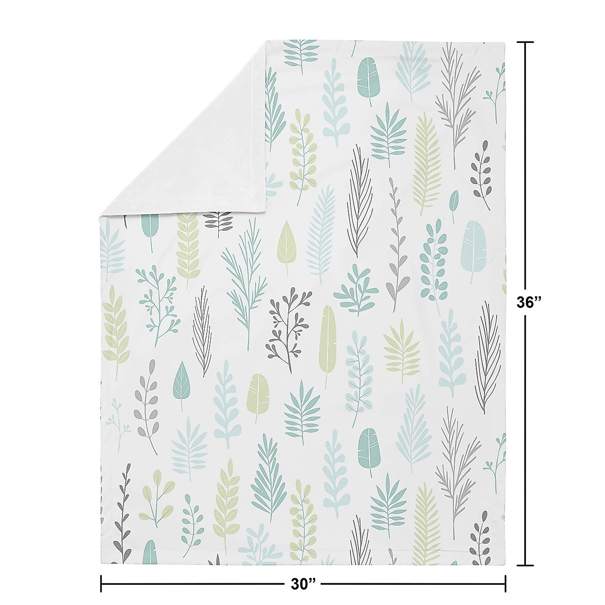 Sweet Jojo Designs Blue Leaf Baby Boy Girl Receiving Security Swaddle Blanket for Newborn Toddler Nursery Car Seat Stroller Soft Minky - Turquoise Grey Green Tropical Botanical Rainforest Jungle Sloth
