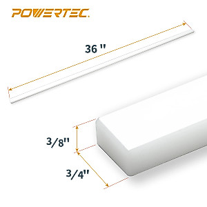 POWERTEC 71636 HDPE Miter Bar for Crosscut Sled, Table Saw Sled 3/4" x 3/8" x 36" For Jigs, Fixtures, Miter Slots, 2PK