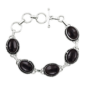 Black Onyx Bracelet 925 Silver Overlay Handmade Vintage Style Jewelry for Women Mom Wife