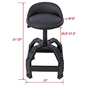 FRITHJILL Heavy Duty Pneumatic 360 Degree Swivel Mechanics Stool with Foam Cushioning and 300 Lb Weight Capacity, Black