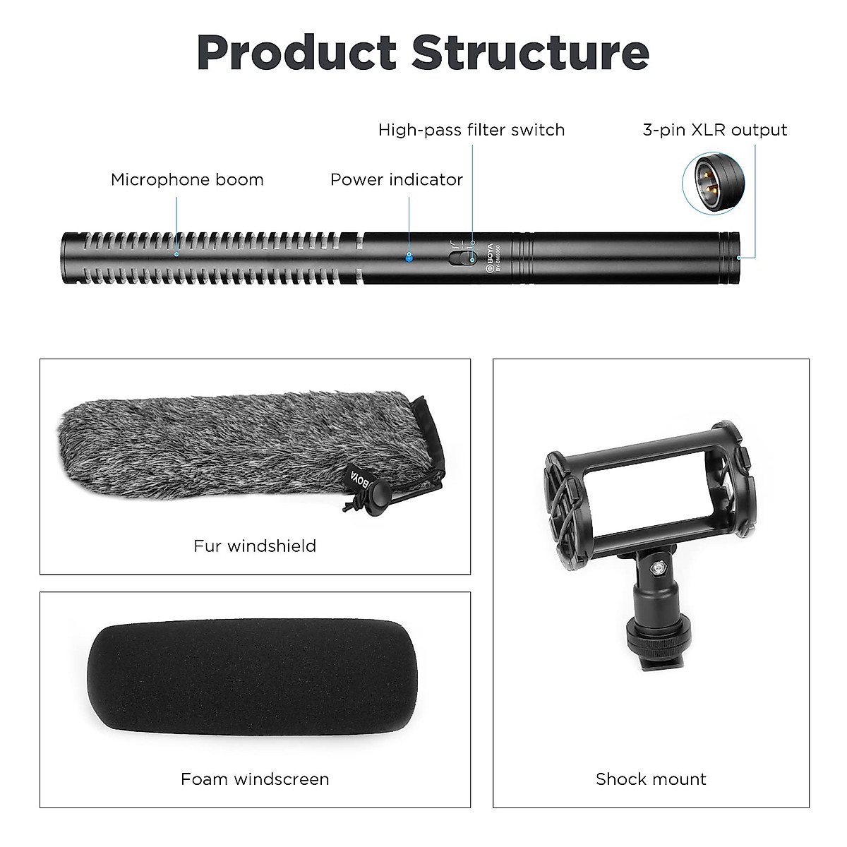 Boya XLR Shotgun Microphone BY-BM6060, Super-Cardioid Condenser Mic with 24 48V Phantom Power for Camera Camcorder Film Interview TV Program Recording Podcast