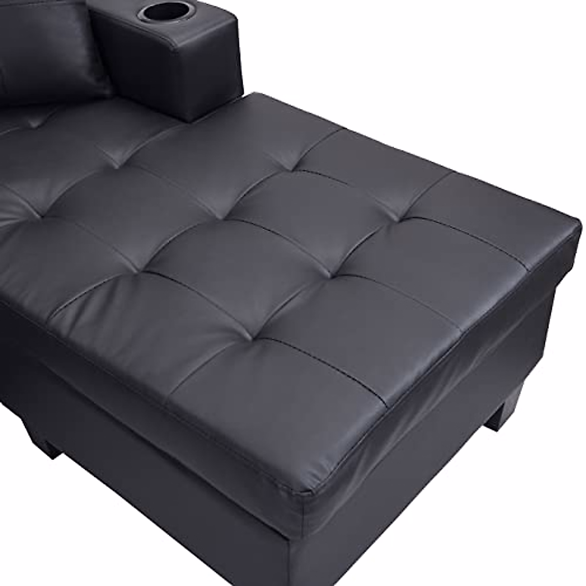 Livavege Oversized Sofa Large Couhes, L-Shape Faux Leather Sectional Couch with A Saucer, Chaise and Storage Ottoman for Office Living Room Furniture Sets, Black