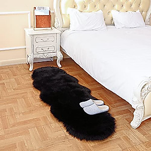 CKLZSAY Luxury Soft Fluffy Deluxe Rug Faux Fur Sheepskin Rug Home Deco Rugs Bedroom Living Room Floor Sofa Cover Seat Cushion Bedside Fuzzy Rug Sheepskin Shape (Black, 2'x6' Sheepskin)