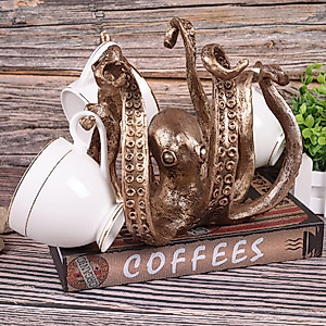 DOVDOV Octopus Cup Holder, Resin Octopus Coffee Cup Holder, Octopus Statue, Antique Bronze Home Decor, Home bar Accessories, Funny Cup Holder, Jewelry Holder, Jewelry Holder
