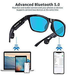 EKEN Bone Conduction Sunglasses - Bluetooth Headphones Smart Audio Glasses Wireless Open Ear with Microphone Answer Phone call for Fishing Golf Hiking G1