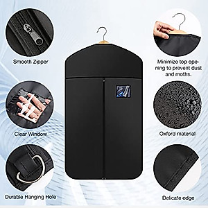 Vodiver Oxford Fabric Garment Bag Hanging Clothes Travel Suit Bag with Clear Window for Suits, Coats, T-Shirts, Jackets. (Black, 40-inch-4 packs)