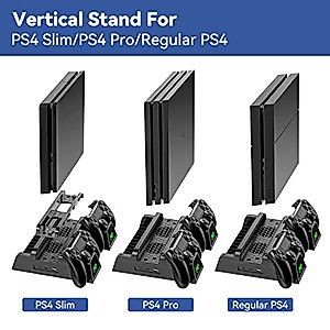 OIVO PS4 Stand Cooling Fan Station for Playstation 4/PS4 Slim/PS4 Pro, PS4 Pro Vertical Stand with Dual Controller EXT Port Charger Dock Station and 12 Game Slots