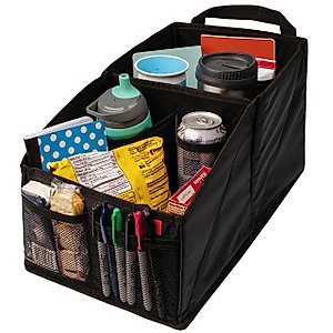 Lusso Gear Car Seat Organizer with Cup Holders for Front, Back, Passenger Seats, Truck and Van, 9 Auto Storage Compartments for Travel Organization of Trunk, Seats, Mobile Office (Black)