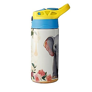 Stainless Steel Water Bottles Lucky Elephant Travel Water Cups with Handle And Silicone Straw Drinking Cup with Leak Proof Lid Thermo Travel Mug for Women Men