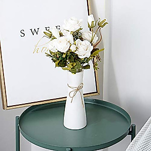 Tifuly Roses Bouquet Artificial Silk Flowers,2PCS Realistic Fake Roses Artificial Flowers with 9 Branch 12 Roses Heads Arrangement for Wedding Party Home Office Decoration (White)