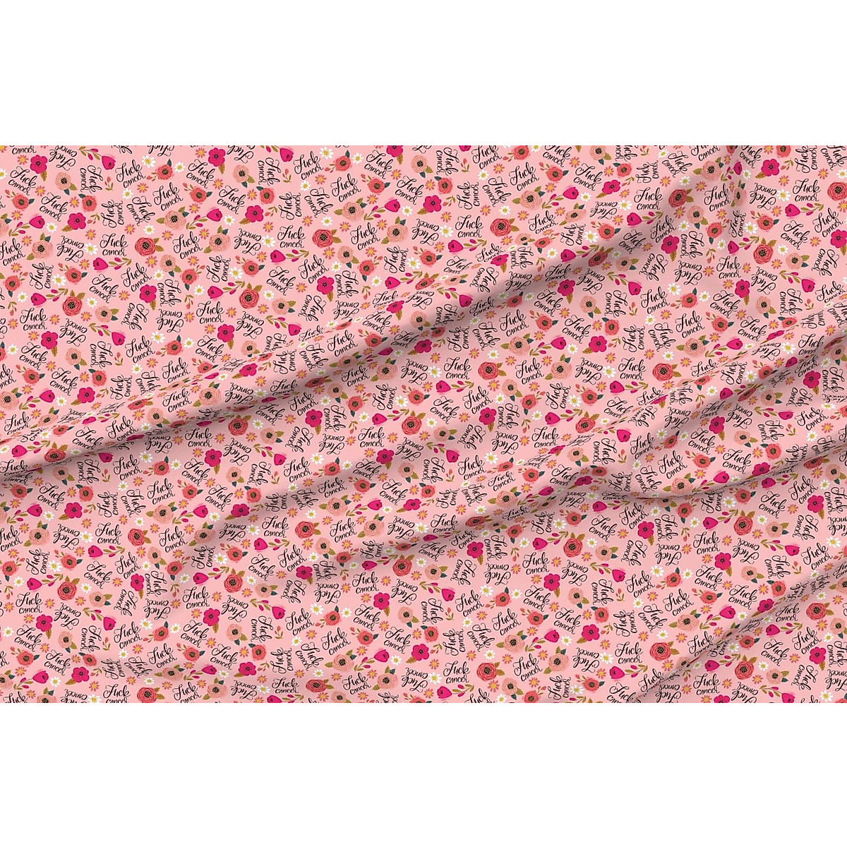 Spoonflower Fabric - Small Cancer Pink Flowers Floral Content Printed on Petal Signature Cotton Fabric by The Yard - Sewing Quilting Apparel Crafts Decor
